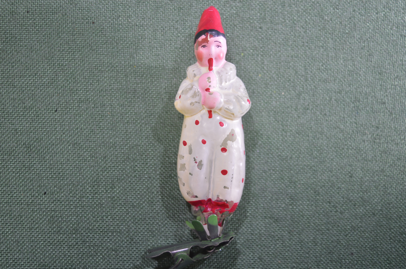 Купить Игрушка елочная стеклянная Клоун с дудочкой красный колпачок Стекло прищепка 2