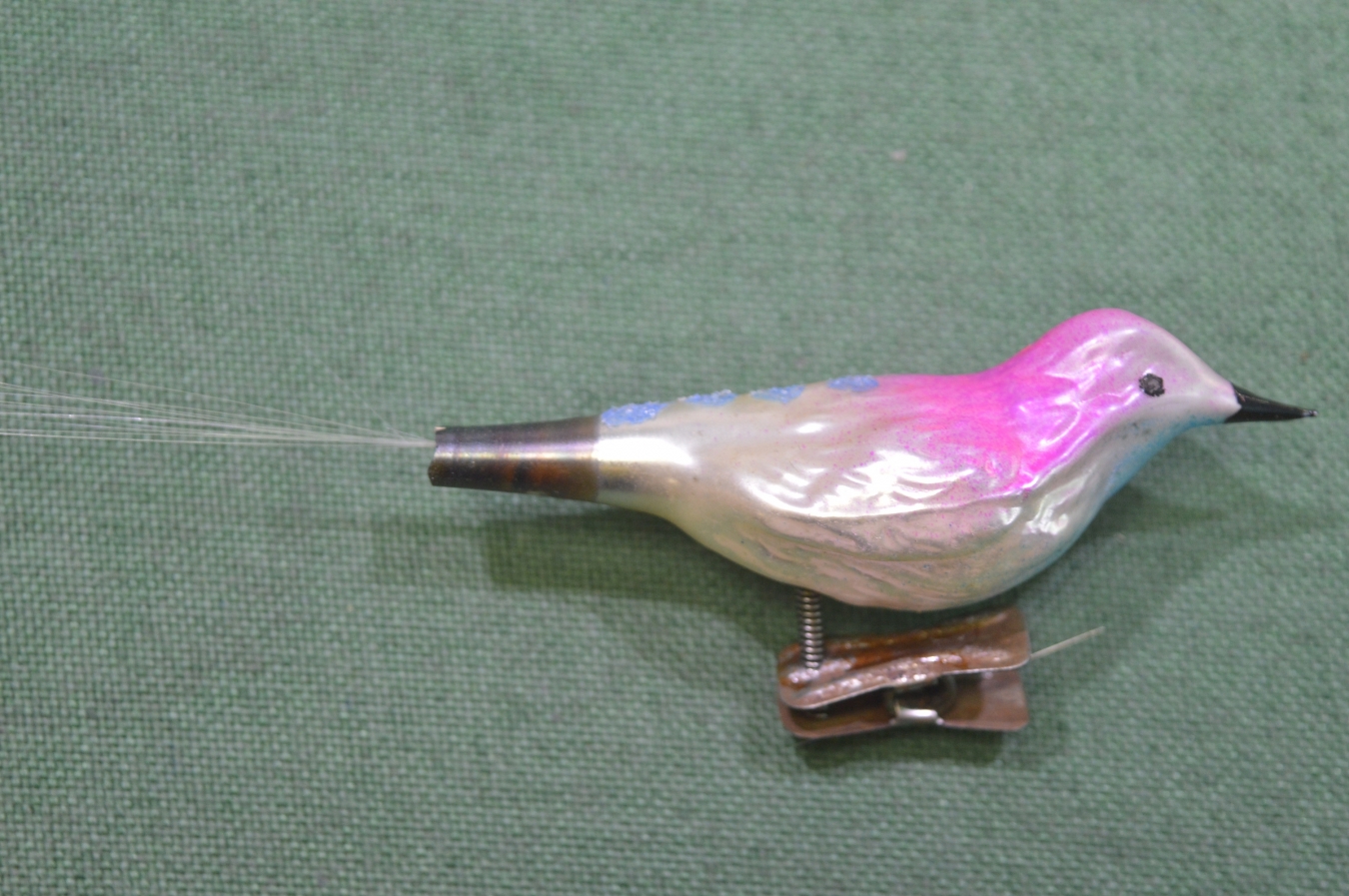 Купить Игрушка елочная Птица птичка Розово голубая Стекло прищепка пружина ГДР 3 цены