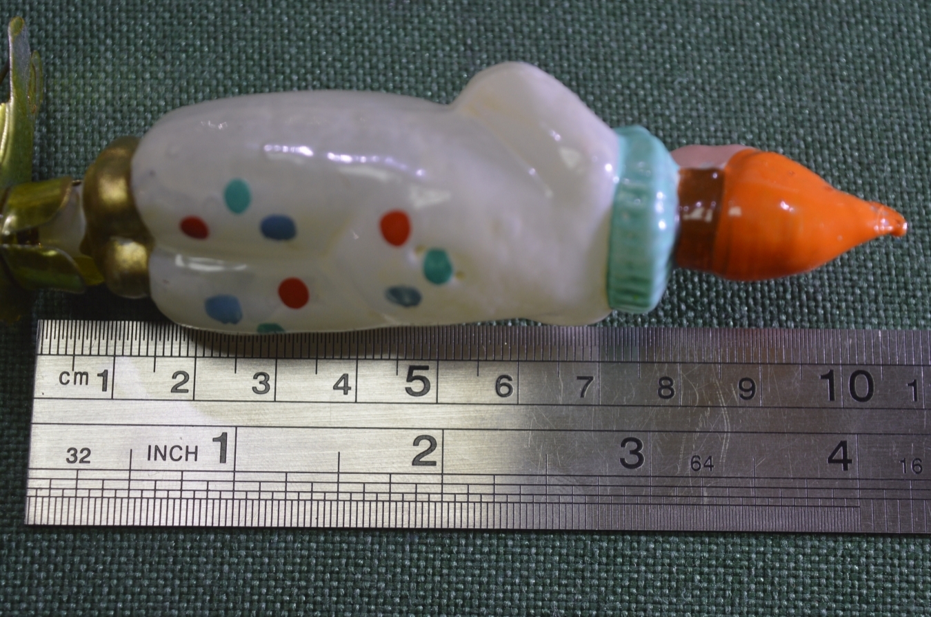 Купить Игрушка елочная стеклянная Клоун с дудочкой оранжевый колпачок Стекло прищепка 3