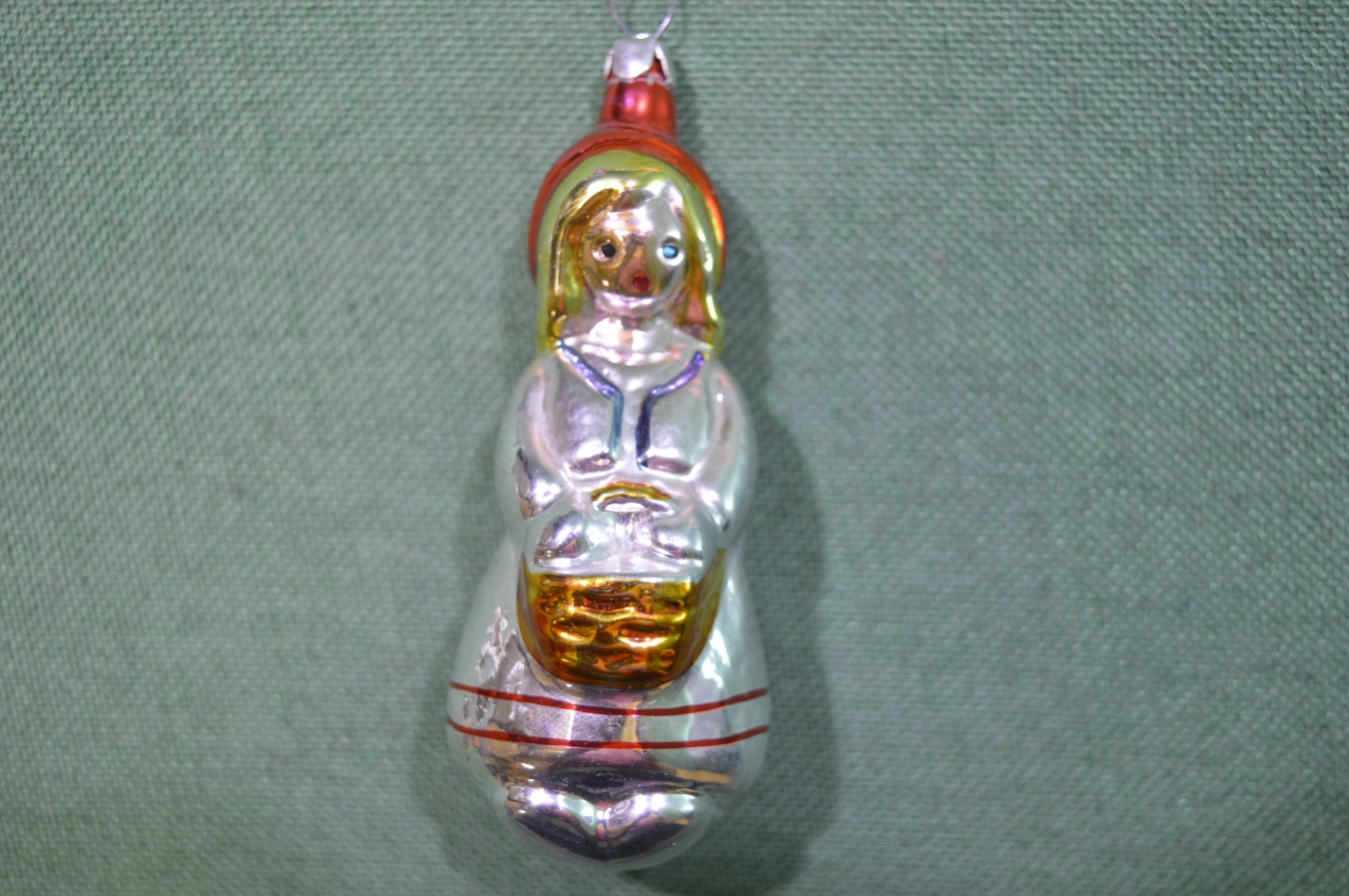 Купить Игрушка елочная стеклянная Красная Шапочка золотая корзинка Стекло подвесная 2