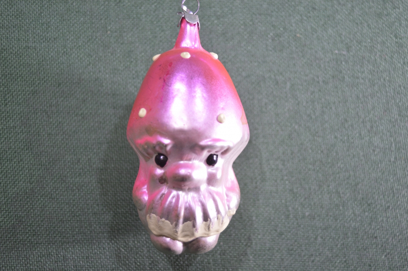 Купить Елочная стеклянная игрушка Гриб Мухомор розовый дед лесовик Стекло подвес СССР в