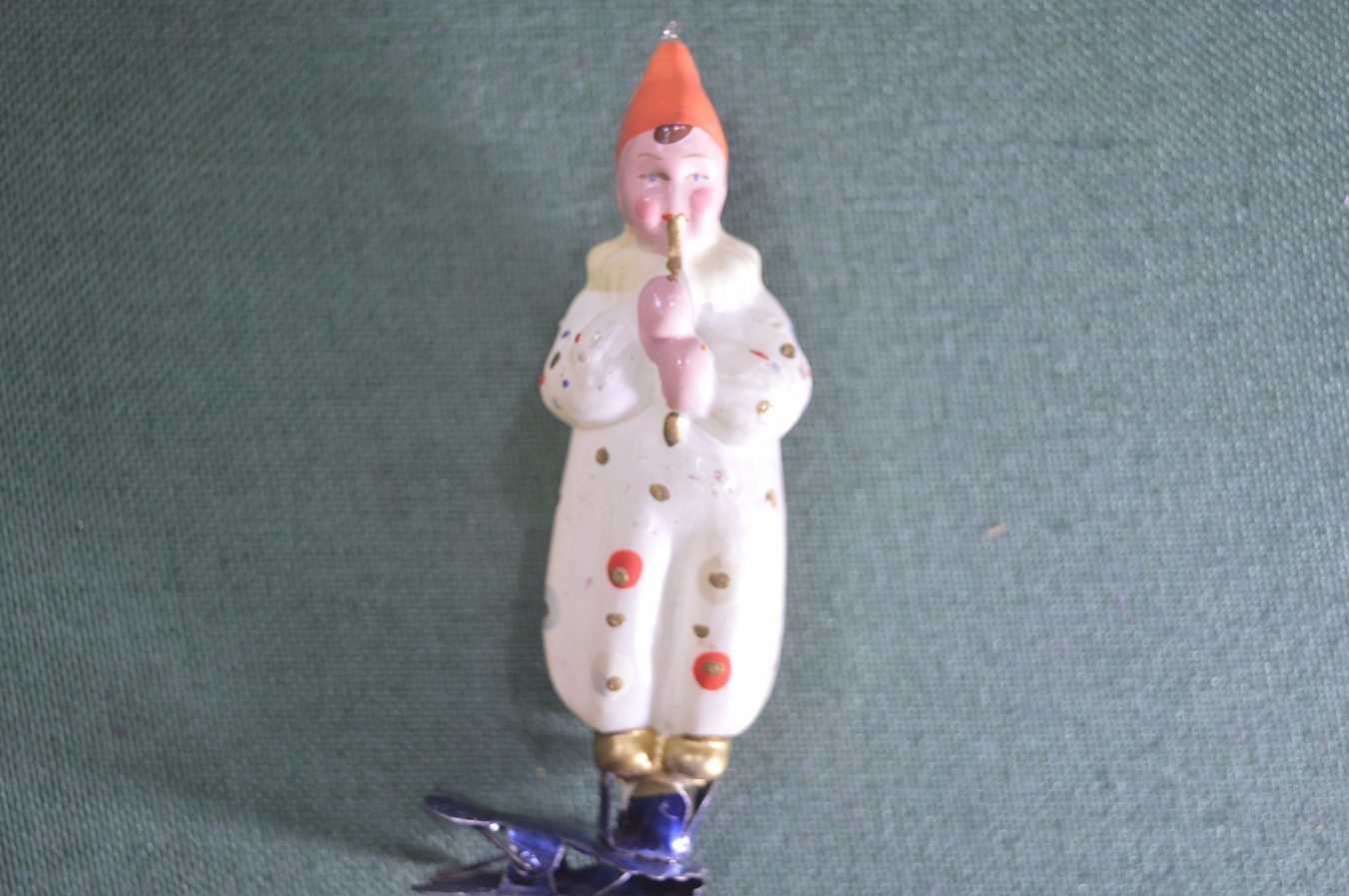 Купить Игрушка елочная стеклянная Клоун с дудочкой оранжевый колпачок Стекло прищепка 3