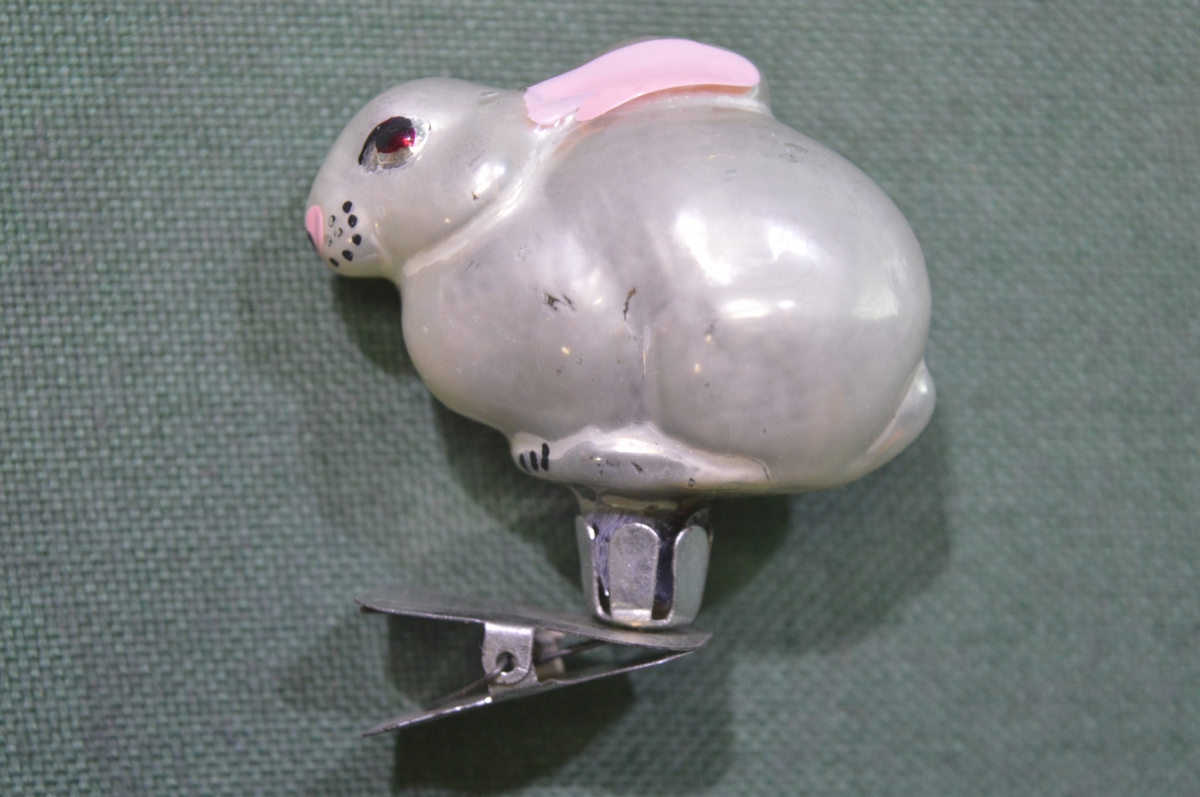 Купить Игрушка елочная стеклянная Заяц зайка серый Новогодняя Стекло прищепка СССР в