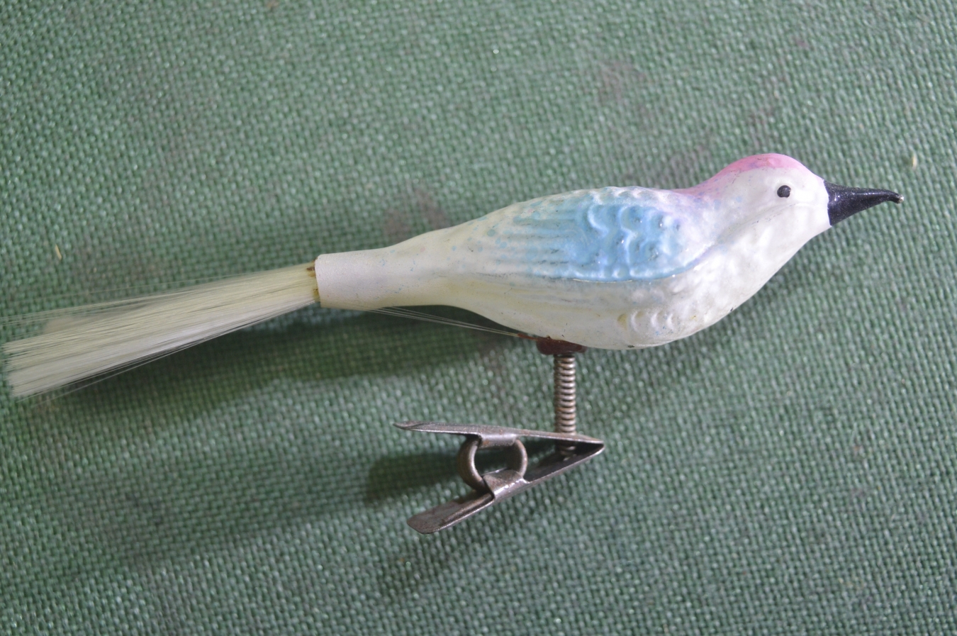 Купить Елочная игрушка стеклянная Птица птичка Голубовато розовая Стекло прищепка